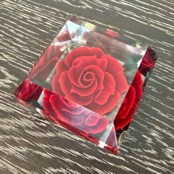 Accents | Mid Century Real Red Rose Angled Cube Bircraft Lucite ...